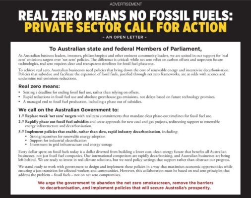 Private sector demands 'real zero' policies and an end to fossil fuels ...